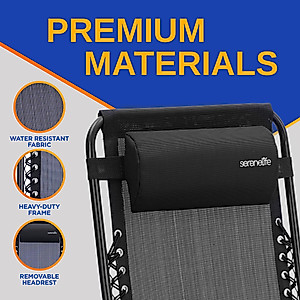 SereneLife Zero Gravity Chairs Set of 2 - Adjustable Steel Mesh Lawn Chairs - Outdoor Lounge Chairs with Detachable Cup Holder Tray - Foldable Outdoor Chair with Removable Pillows - Off Black