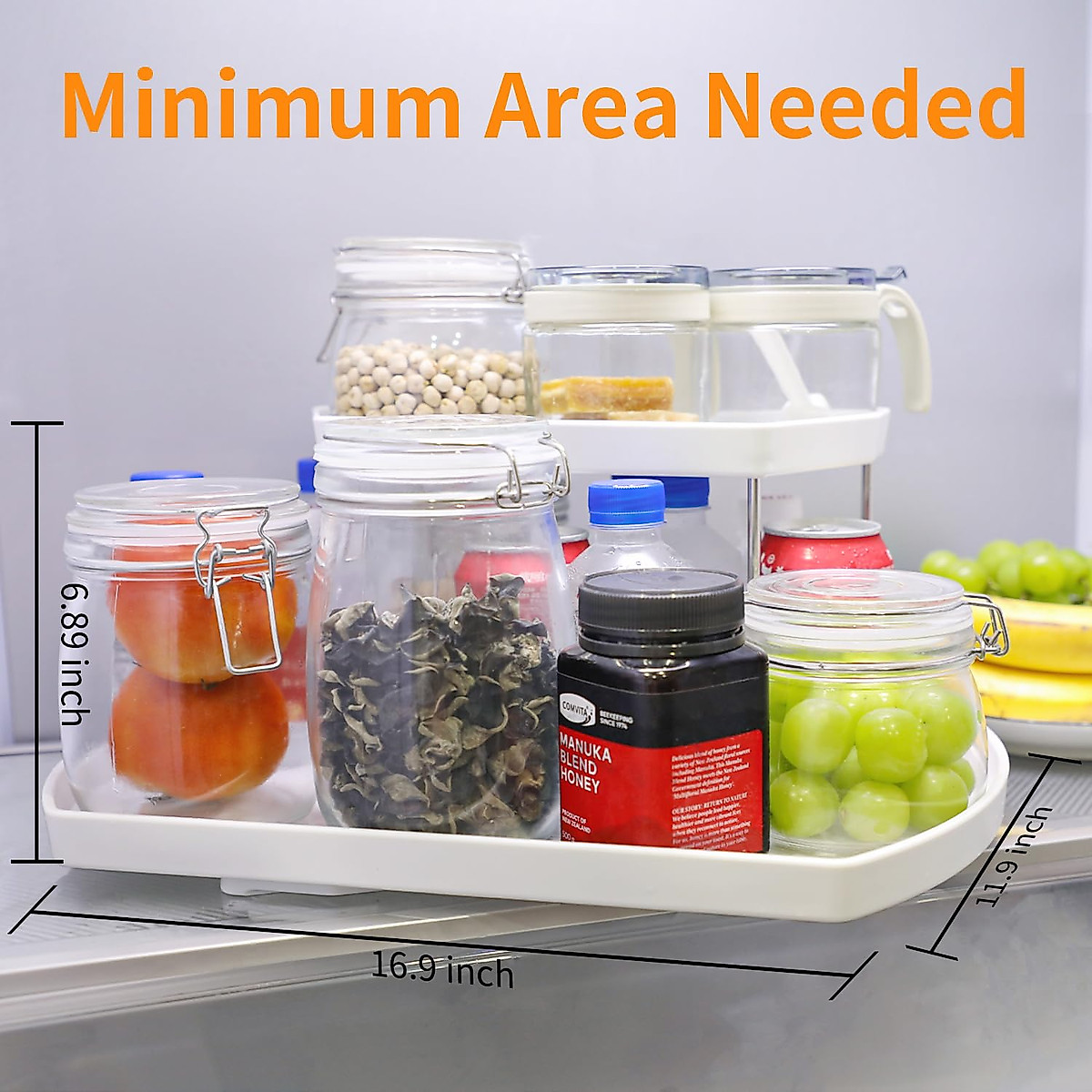 Lazy Susan for Refrigerator, 16.54'' Rectangular 2 Tier Lazy Susan Turntable Fridge Organizers and Storage Cabinet,Pantry, Kitchen, Dining Table,Countertop, Spice Rack