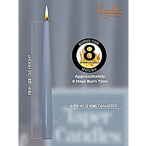 Hyoola Tall Taper Candles - 10 Inch Grey Blue Unscented Dripless Taper Candles - 8 Hour Burn Time - 12 Pack
