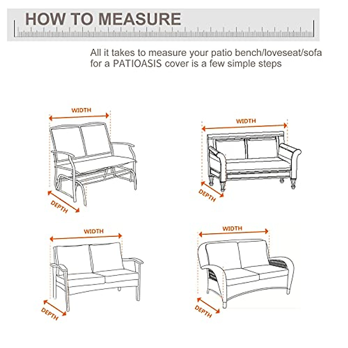 PATIOASIS Patio Loveseat Covers Outdoor Furniture Waterproof Garden Deep Sofa Cover 62inch x 38inch x 35inch (L x W x H) Lawn 2-Seater Sofa Covers with Air Vent Beige & Brown