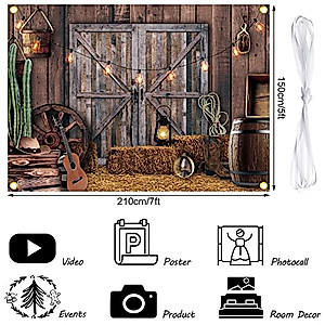 7 x 5 Ft Western Cowboy Backdrop Western Party Supplies Decorations Wild West Decor Rustic Wooden House Barn Photography Background for Kids Boy Children Boy Baby Birthday Banner Photo Booth