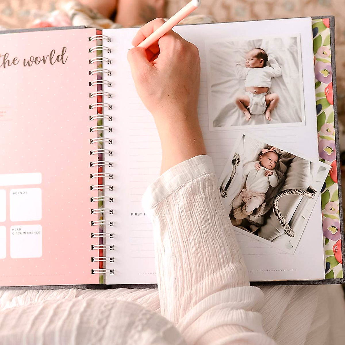 Peachly Baby Memory Book For Girls | First Year Baby Book Keepsake for Milestones | First Five Years Baby Girl Book | Baby Keepsake Book First Year Memory Book | Linen Botanica