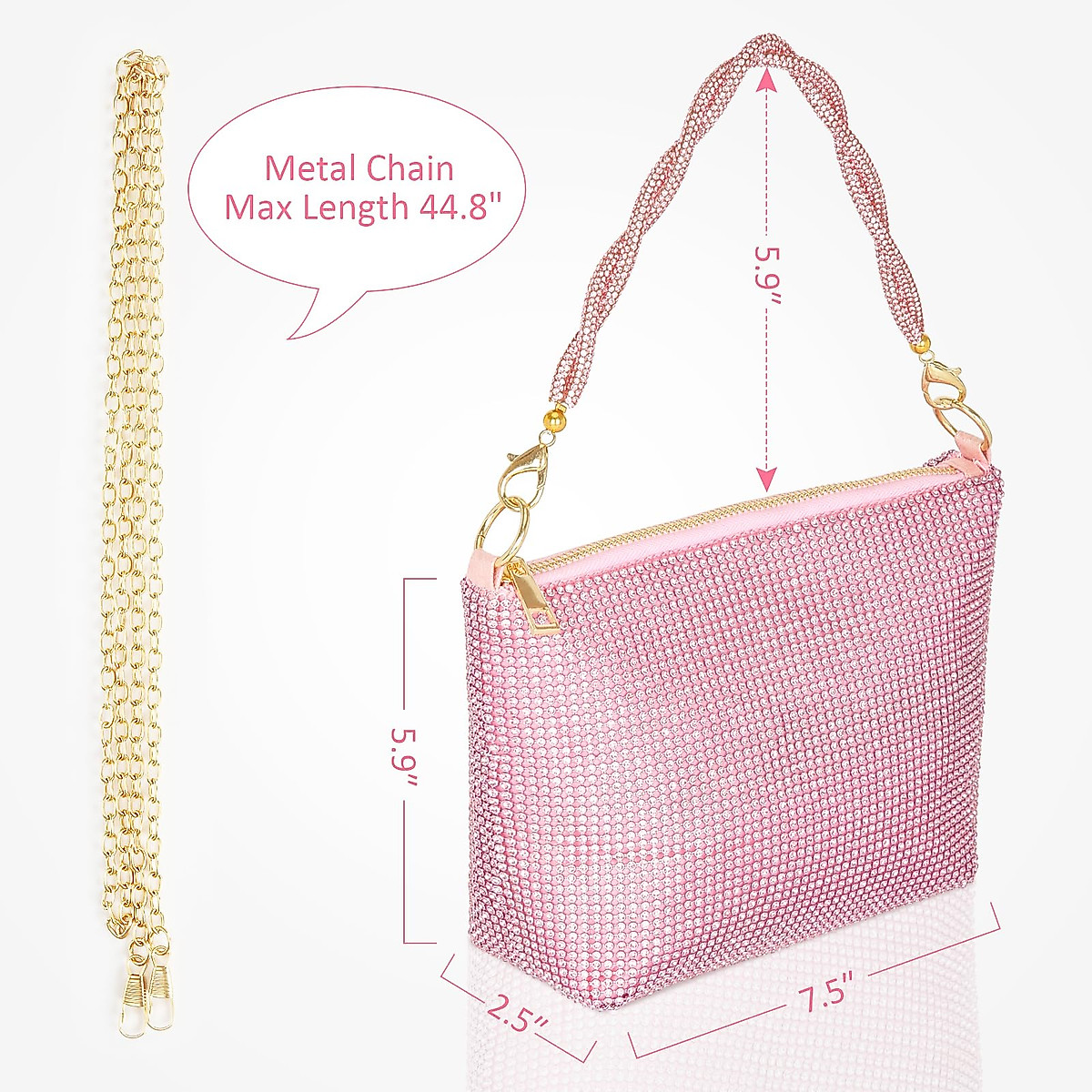 Afashor Fashion Womens Evening Bag Glitter Rhinestone Purse Shiny Clutch Handbag for Party Wedding Pink