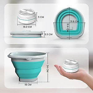 Portable Washing Machine, Mini Washing Machine with 10L Foldable Laundry Bucket,Portable Ultrasonic Turbo Washer by for Socks Underwear, Travel Business Trip or College Rooms