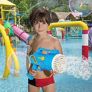 Winsenpro Bubble Gun,2-Pack 69 Holes Bubble Machine Gun with Light and 8 Bottles Bubbles Solution,Bubble Blower for Toddlers Summer Outdoor Toys Games Party Favors Gifts (LightBlue+Purple)