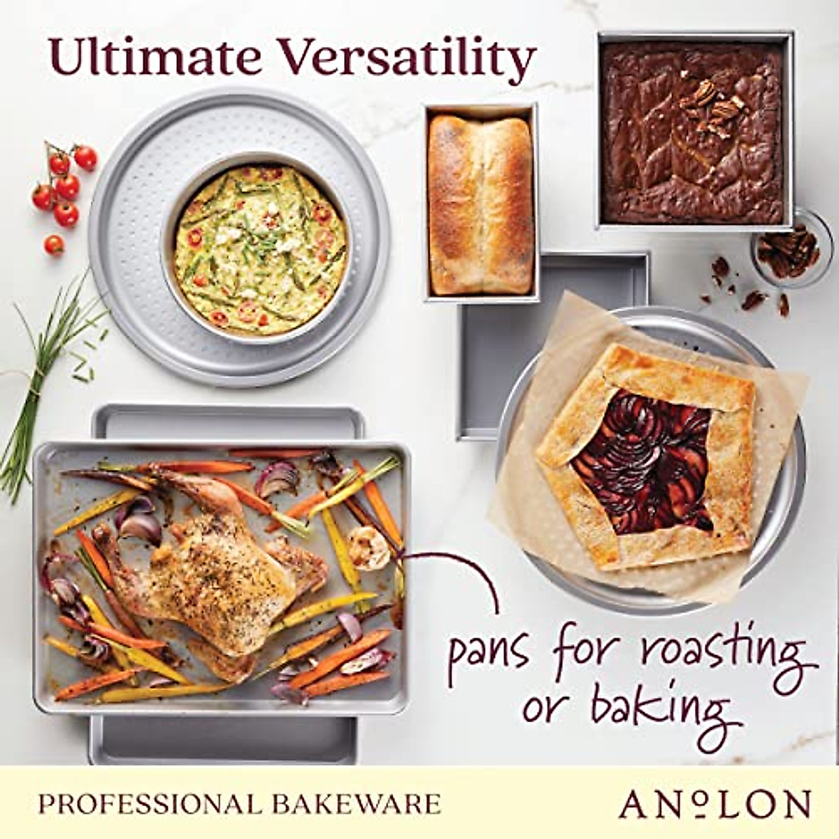 Anolon Pro-Bake Aluminized Steel Bakeware Set, Includes Cookie Pans, Loaf and Pizza Pan, 4 Piece - Silver