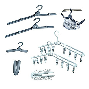 Fineget Collapsible Travel Shorts Skirt Shirt Socks Hangers with Clips Foldable Pants Clothes Plastic Suit Hangers Non Slip Closet Blue Organizer Retail Displays (Grey 2 Pcs, Blue 2 Pcs)