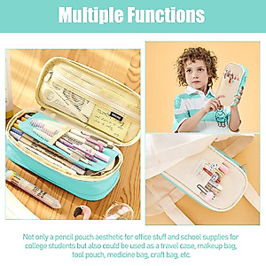 LHMTQVK Large Capacity Pencil Case Pencil Pouch Handheld Pen Bag, school pencil case for Teen Girl Boy Men Women Adult (Light green-beige)