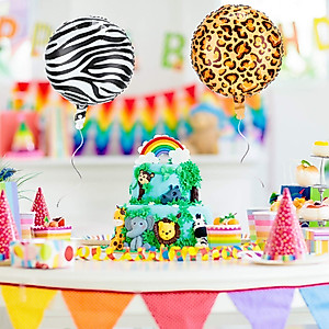 20 Pieces Animal Pattern Balloons 18 Inch Forest Animal Foil Balloons Deer Tiger Zebra Leopard Round Aluminum Balloons Party Favors for Jungle Safari Themed Birthday Party