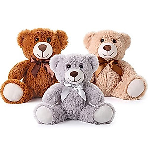 UHousDeco 13.5 Inch 3 Packs Cute Teddy Bear Stuffed Animal Plush Toys Gift for Kid, Grey Tan Brown