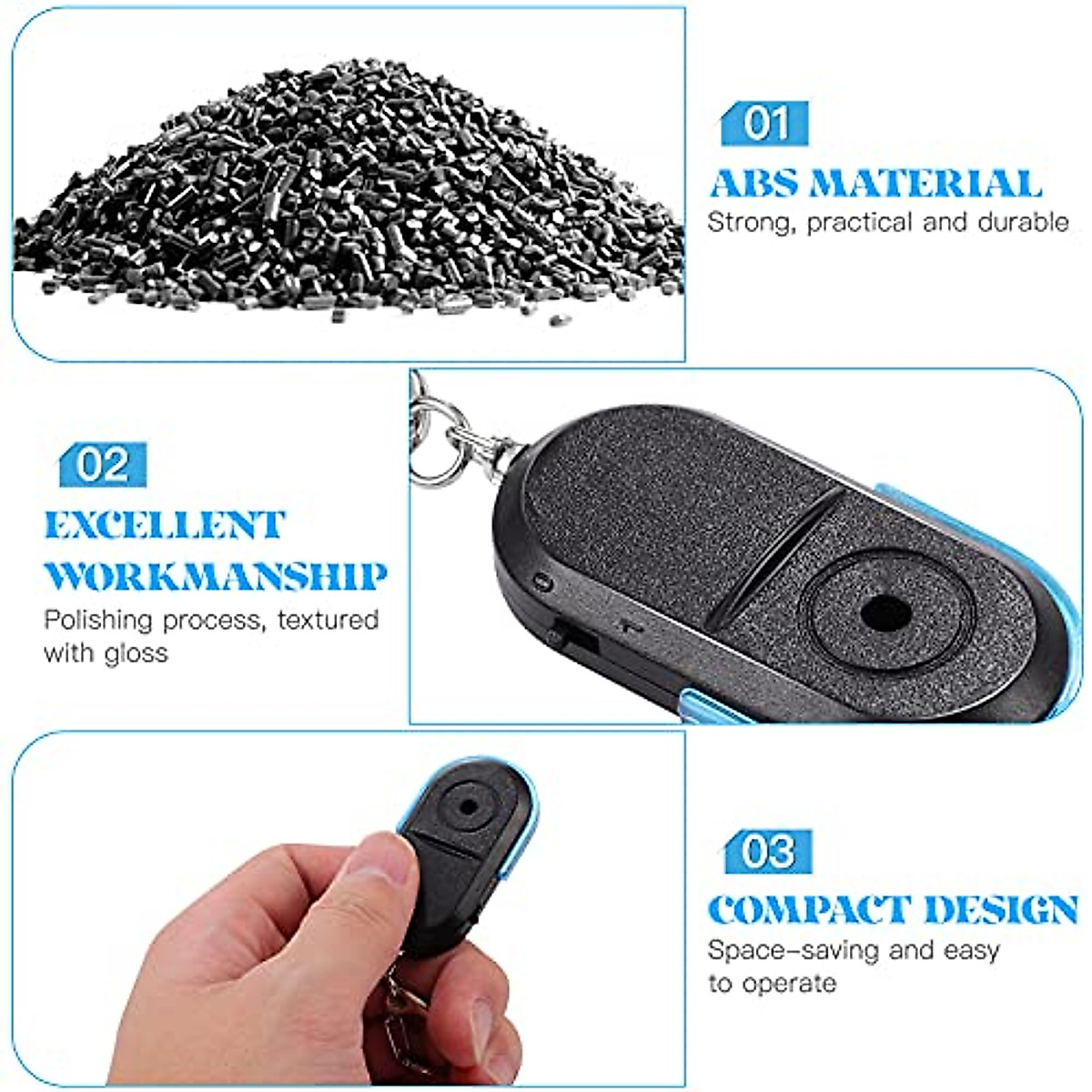Hemoton Whistle Key Finder Voice Control Device Locator with Device Key Finder with Whistle and LED Light Alarm (Blue)