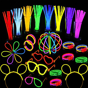 AIVANT Glow Sticks Bulk Party Supplies | 216 PCS Glow Stick Set with Connectors for Eyeglasses Hairpins Balls Butterflies | Glow in the Dark Light Up Sticks Party Favors Decorations