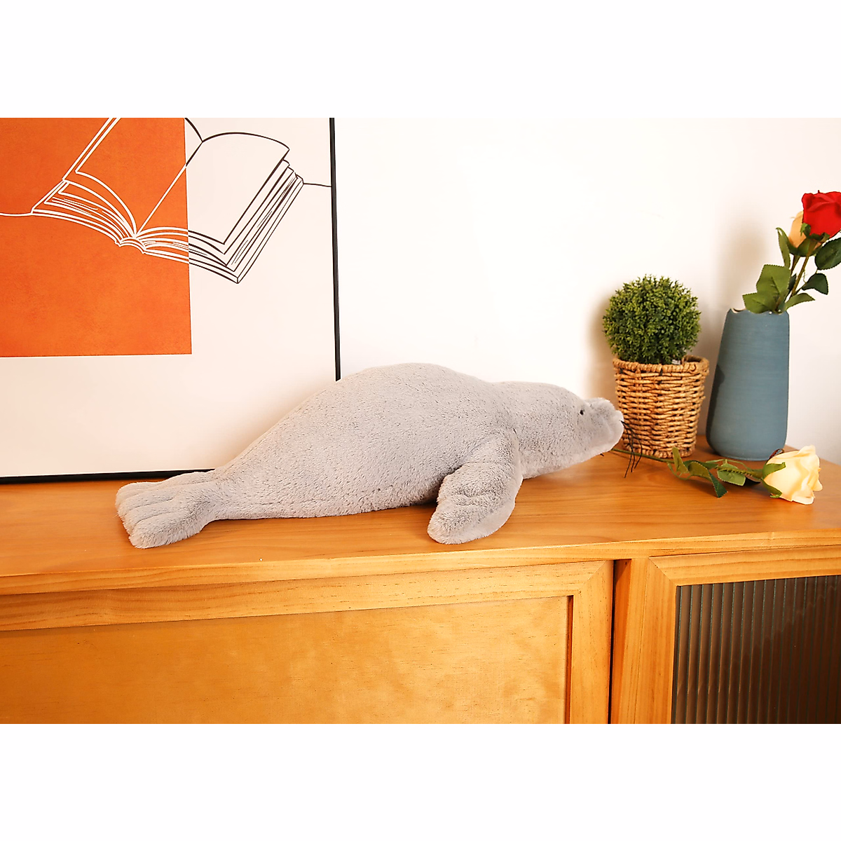 CSVBTRF Weighted Stuffed Animals, 2 lb, 23" Seal Plush Gift for Kids - Grey Hug Seal Plush Animals （Grey, 23"