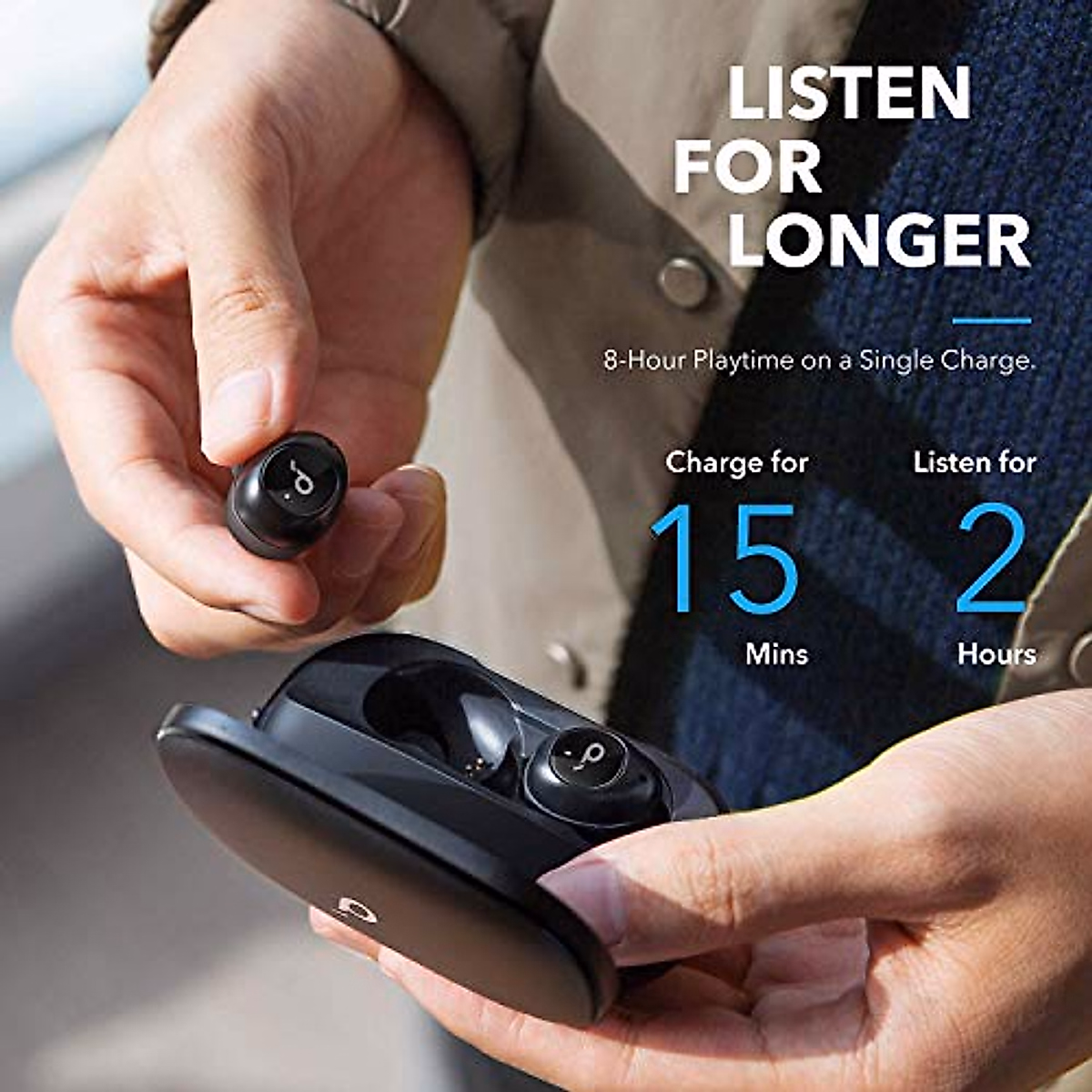 Soundcore Liberty True-Wireless Headphones, 100-Hour Playtime, Bluetooth 5 Wireless Earbuds, Graphene Driver Technology, Sweatproof True Wireless Earbuds,Smart AI, Stereo Handsfree Calls (Renewed) 