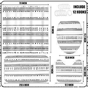 Rtteri 4 Pcs Boho Shower Curtain Sets with Rugs, 72 x 72 Inch Fabric Bathroom Curtains Set with Hooks Water Absorbent Bath Rugs Toilet Lid Cover Black White Chic Triangle and Geometric Bathroom Decor