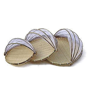 Serving Baskets Covered Round Bamboo Serving Food Tent Basket Bread Storage Container with Mesh Food Nets Fruit Cover