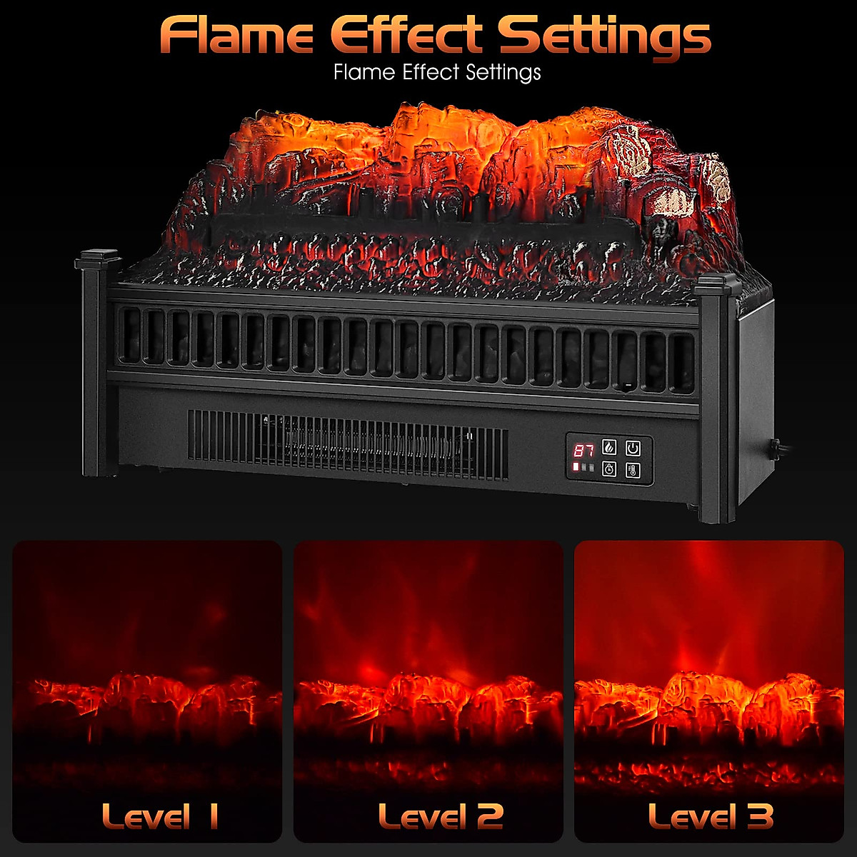 ORALNER Electric Fireplace Insert Log Set, 23-Inch Infrared Quartz Fireplace Log Heater w/Remote Control, 6H Timer, Adjustable Flame Effect, Realistic Logs for Existing Fireplaces, 1400W, Black