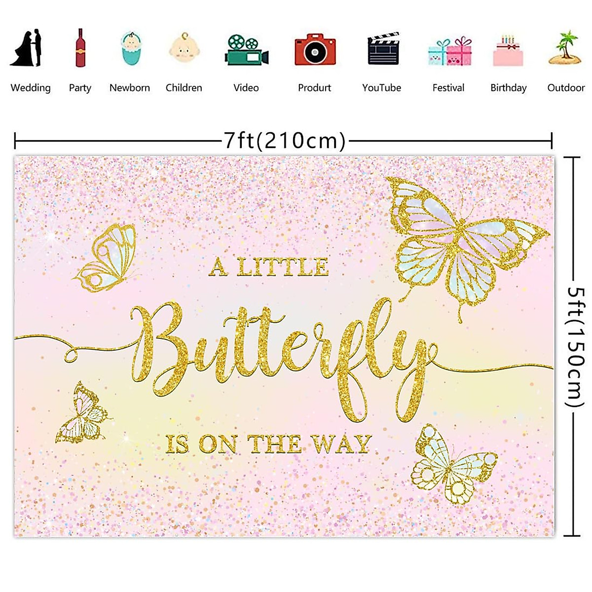 Wollmix Butterfly Baby Shower Decoration for Girl Backdrop 7x5ft Gold A Little Butterfly is on The Way Photography Background Party Golden Dots Princess Banner Photo Booth Supplies Props