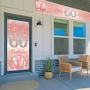 Happy 60th Birthday Door Cover Porch Long Banner Sign Set 60 Years Old Birthday Decoraions Party Supplies for Women Rose Gold