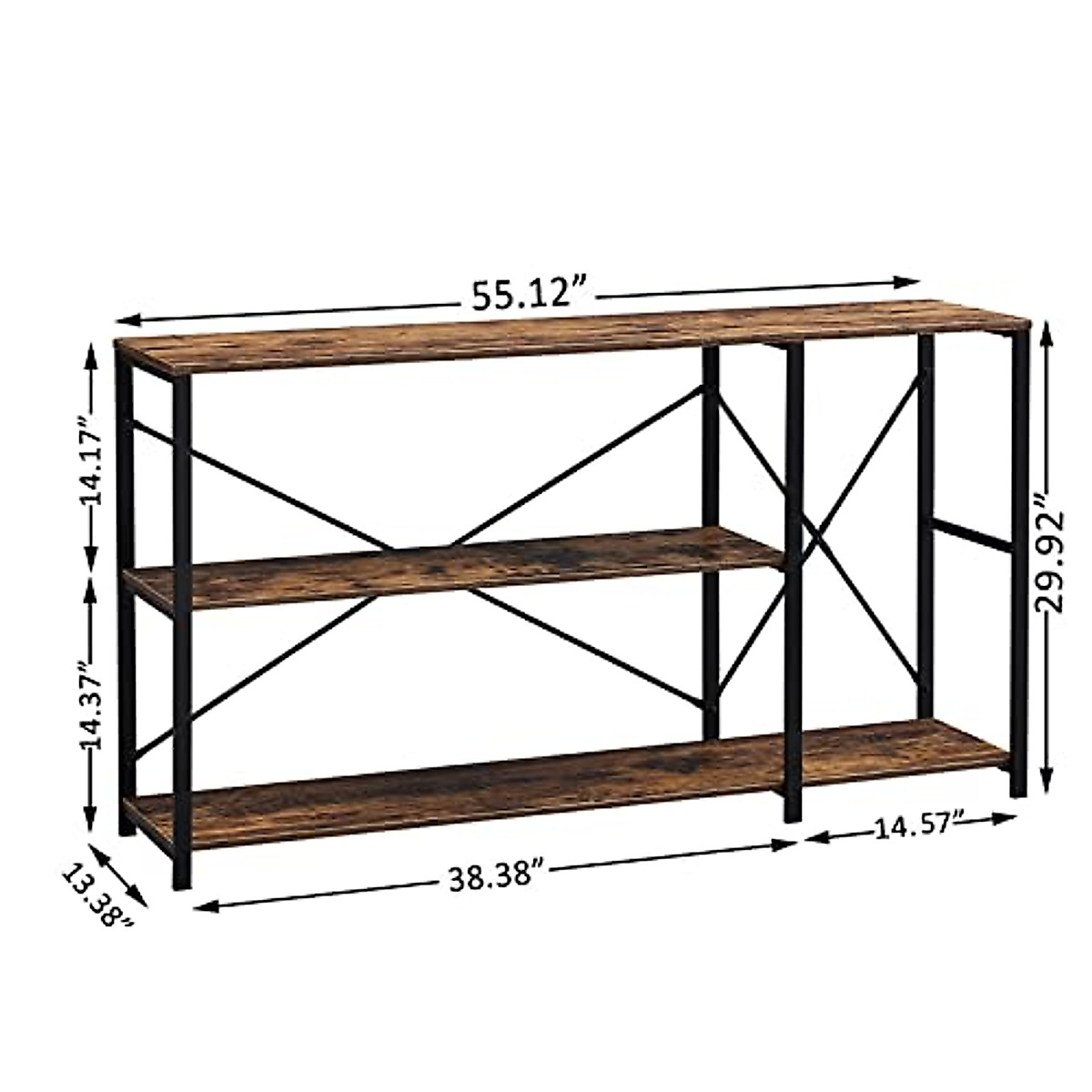 SHOCOKO Console Table for Entryway, Rustic Long Sofa Table with Shelf, Industrial Storage Entryway Table Hallway Tables, 55 Inch Rustic Brown