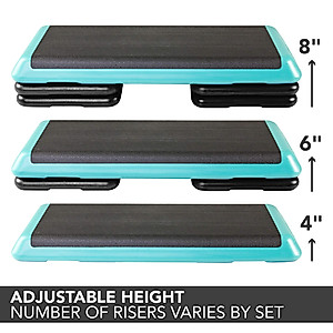 The Step (Made in USA) Original Aerobic Platform – Health Club Size – With Four Original Risers (Teal Platform with Black Risers), One Size