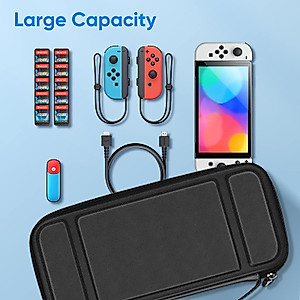 Fintie Carrying Case for Nintendo Switch OLED Model 2021/Switch 2017, [Shockproof] Hard Shell Protective Cover Travel Bag with 10 Game Card Slots & Inner Pocket, Black