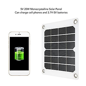 5V 20W Solar Panel Kit for Phone, Portable Solar Charge Panel with USB Output Port for Solar Chargers, Mini Generators, Power Banks, Suitable for Camping, Home