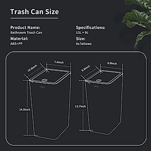 funest Small Trash Cans with Lid for Bathroom 2 Pack - Garbage Can with Press Type Lid, Narrow Plastic Trash Bin, Bathroom Trash Can Set of 2 for Bedroom, Living Room, Toilet, Rv(2Pcs, 3.4+2.3 Gallon)
