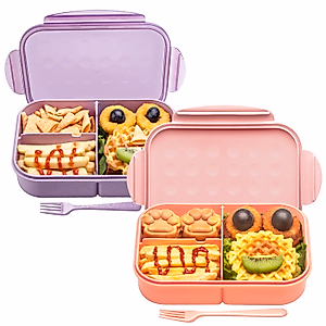 MISS BIG Bento Box, Bento Lunch Box,Ideal Leak Proof Bento Boxes for kids,Mom’s Choice Kids Lunch Box, No BPAs and No Chemical Dyes,Microwave and Dishwasher Safe(Light Pink&Purple)