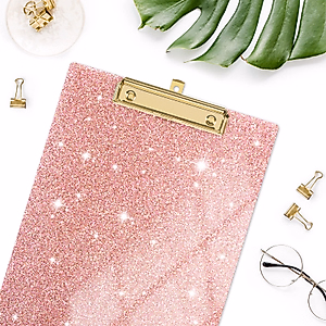 Rimilak Acrylic Glitter Clipboards, Sparkly Board with Low Profile Gold Clip, Designed for Classroom School and Office Use, A4 Letter Size 9 x 12.5 in, Rose Gold