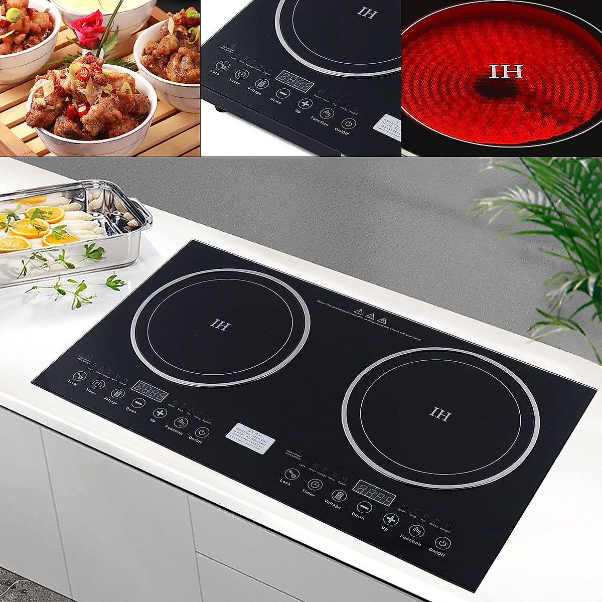 Double Induction Cooktop, 1200W and 1400W Portable Electric Induction Cooker And Ceramic-Cooker Cooktop Countertop Double Burner for Kitchen