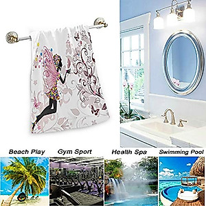 Naanle Magic Fairy Flowers Girl Butterfly 2 Set Soft Fluffy Guest Home Decor Hand Towels, Multipurpose for Bathroom, Hotel, Gym and Spa (14" x 28",White)