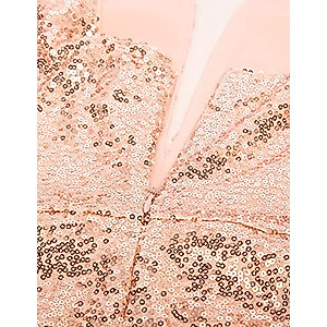 GRACE KARIN Women Deep V Neck Party Mini Dress U Back Sequin Irregular Hem Evening Dress Rose Gold