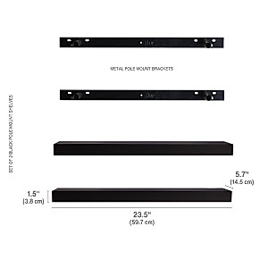 MELANNCO Black Pole Mount Chunky Shelves, Hardware and Instructions Included, Set of 2 23.6x5.7x1.5 Inch