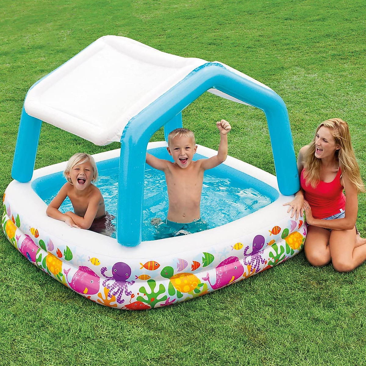 Intex Sunset Inflatable Baby Pool (2 Pack) & Inflatable Ocean Scene Kids Pool