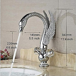 Kitchen Taps Brass Faucet Tap Chrome Silver Swan Basin Faucet Deck Mounted Bathroom Faucet Hot and Cold Water Mixer Tap Bath Water Faucet Basin Sink Taps-Chrome W Cover Plate,Chrome,sink faucet