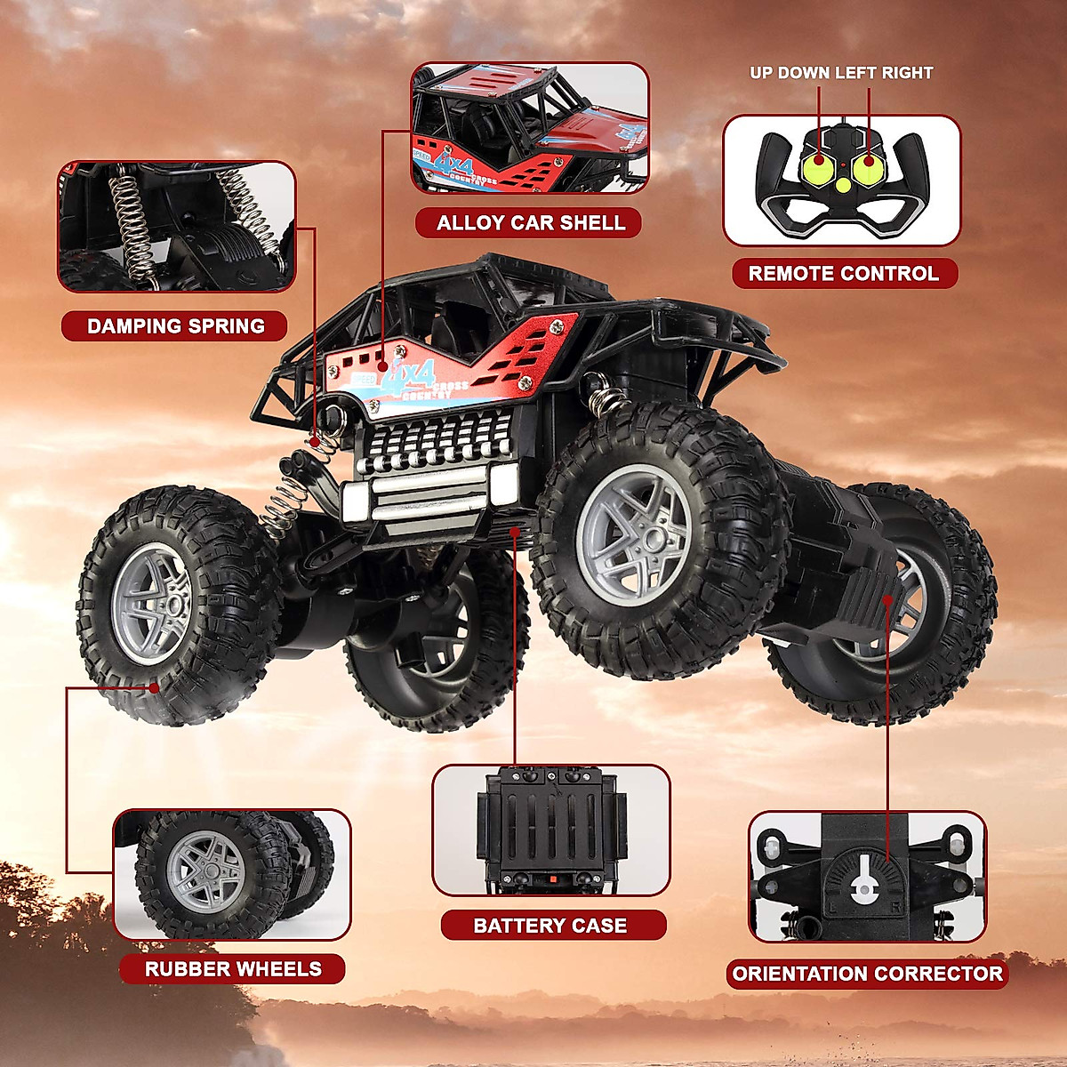 RC Cars, Remote Control Car, Scale Off Road Monster Trucks 25+ MPH Speed 2.4GHz All Terrain, 2 Rechargeable Batteries Toy Crawlers Vehicles for 6 7 8 9 10 11 12 Years Old Boys and Girls (Gd1)