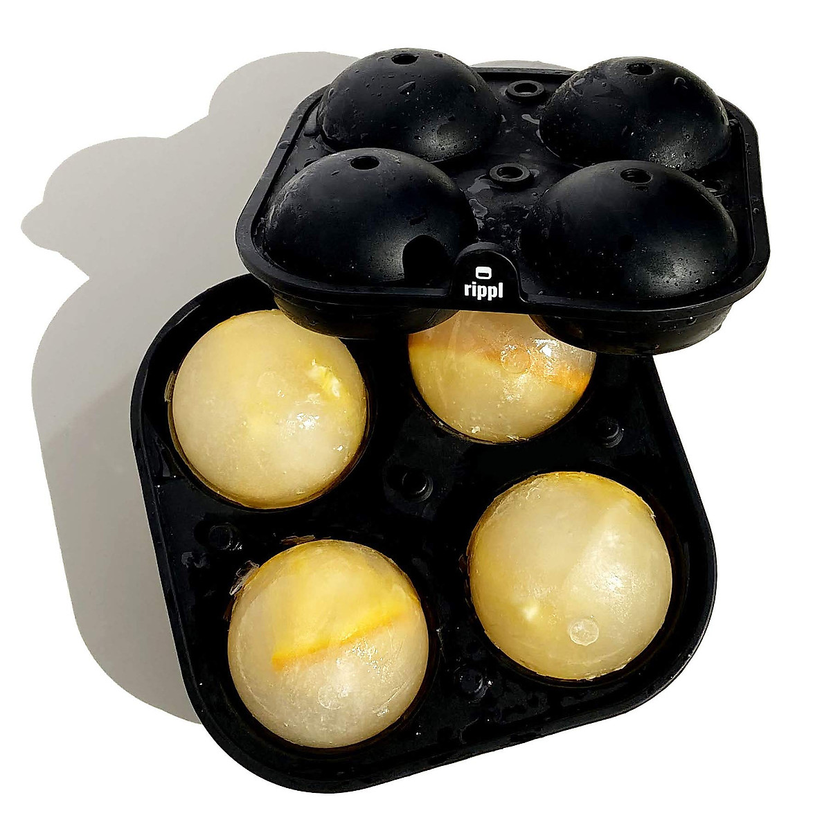 Rippl Ice Sphere Tray - Silicone Ice Tray with 4 Cavity Sphere Ice Cube Mold - Will Make Big Ice Spheres For Whiskey - In Black