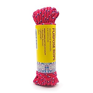 HOUERT Polypropylene Clothesline Rope, 3/16Inch X 40FT, Retracting Outdoors All-Purpose Rope for Laundry Line Dryer, Camping Travel & Home Use DIY Rope (1 Solid Rope, Red)