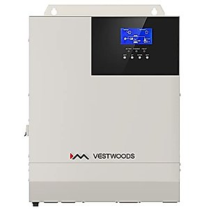 VESTWOODS 48V 5000W Hybrid Solar Inverter 48V DC to AC 110V Pure Sine Wave Off-Grid LED Inverter, 80A MPPT Solar Charge Controller, Max 500V PV Input for 48V Lead Acid or Lithium Battery