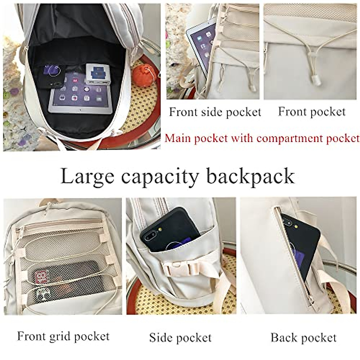 EKUIZAI Solid Color Simple Elementary Backpack for Girls Middle School Bookbag Large Capacity School Bag