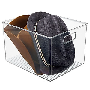 mDesign Large Plastic Storage Organizer Container Bin, Closet Organization for Hallway, Bedroom, Linen, Coat, and Entryway - Holds Clothing, Blankets, and Accessories, Ligne Collection, Clear