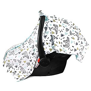 Top Tots Deluxe Baby Car Seat Canopy Cover, Kaleidoscope Bear, Minky Dot, White