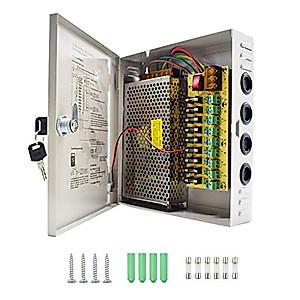 9CH Channel Port Distributed Power Supply Box Swithing Power Supply Output 12V 10 Amp for CCTV DVR Security System and Cameras