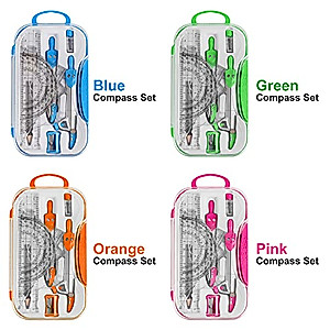Geometry Kit, ZOOZE 10-Piece Math Tool Kit with Compasses, Protractor, Pencil, Eraser, Sharpener, Set Square, Triangle, 6” Ruler, Lead Refills, Storage Box