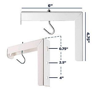 Mount-It! Projector Screen Wall Mount L-Brackets - Wall Hanging Bracket For Home Projector and Movie Screens, 6 inch Adjustable Mounting Hooks for Projection Screen, 1 Pair, White, 66 Lb Capacity Each