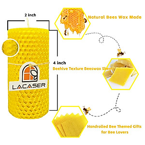 Lacaser Beeswax Pillar Candles Set of 2, 2"x4" Honey Candles,Unscented & Dripless & Smokeless,7 Hours Burn Time Each, Yellow