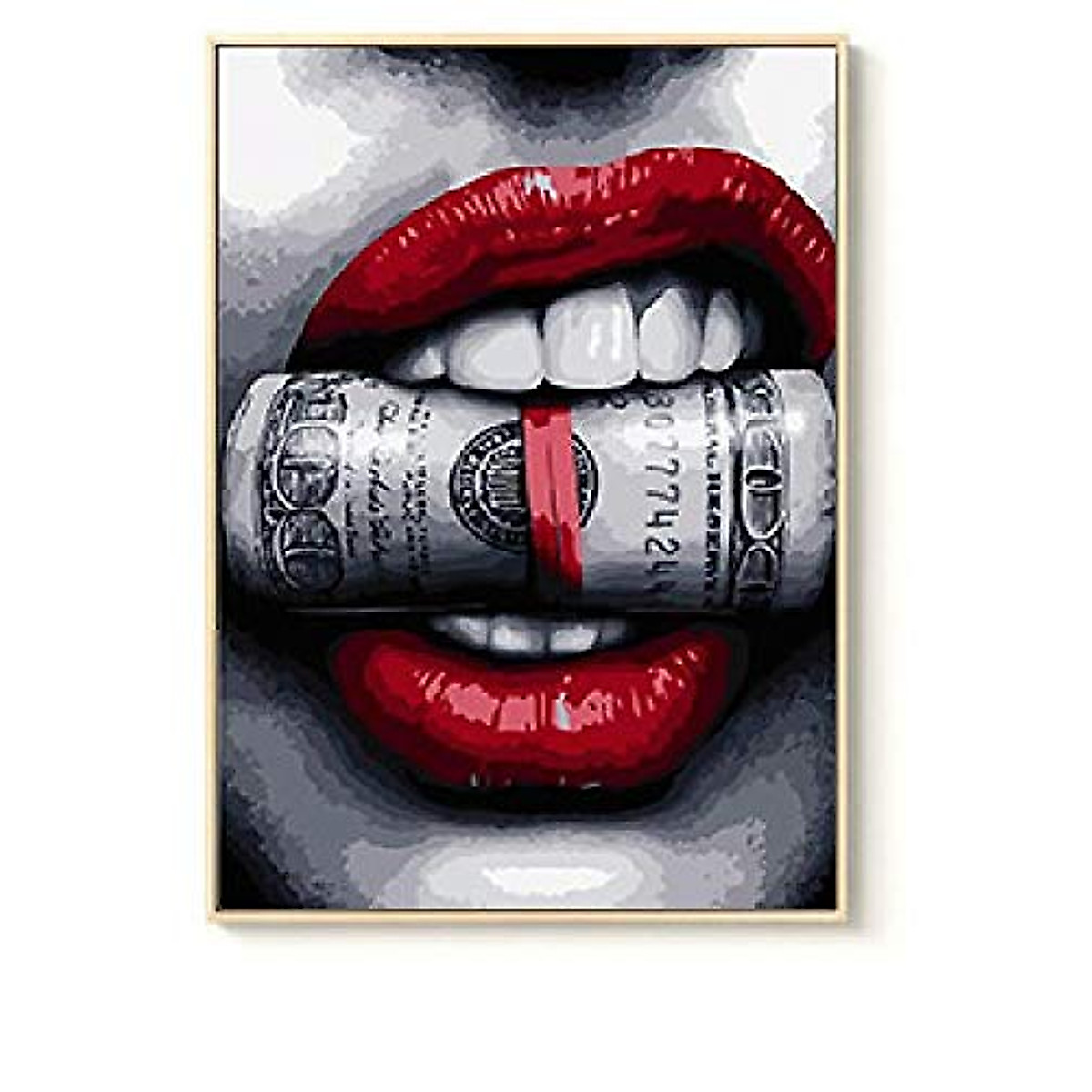 Red Lips Series: 【Luxury】-Spray Painting Core Modern Fashion Sexy Red Lips Nordic Style Room Decoration Painting Sofa Background HD Wall Painting Set of 3（11.8"X15.75")【No Fram