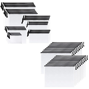 SUNEE 12+30 Mesh Zipper Pouch Bundle (12PCS 11x16 Black & 30PCS Muti-Sizes Black)