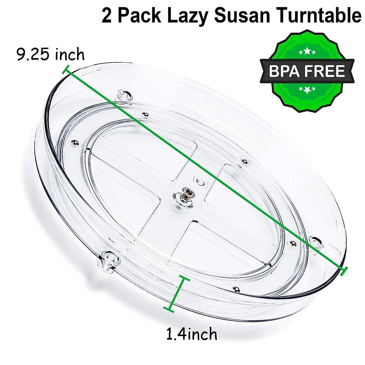 4 Pack Lazy Susan Organizer, Set of 2 for 10.6inch / 9.25inch Clear Lazy Susan Turntable for Cabinet